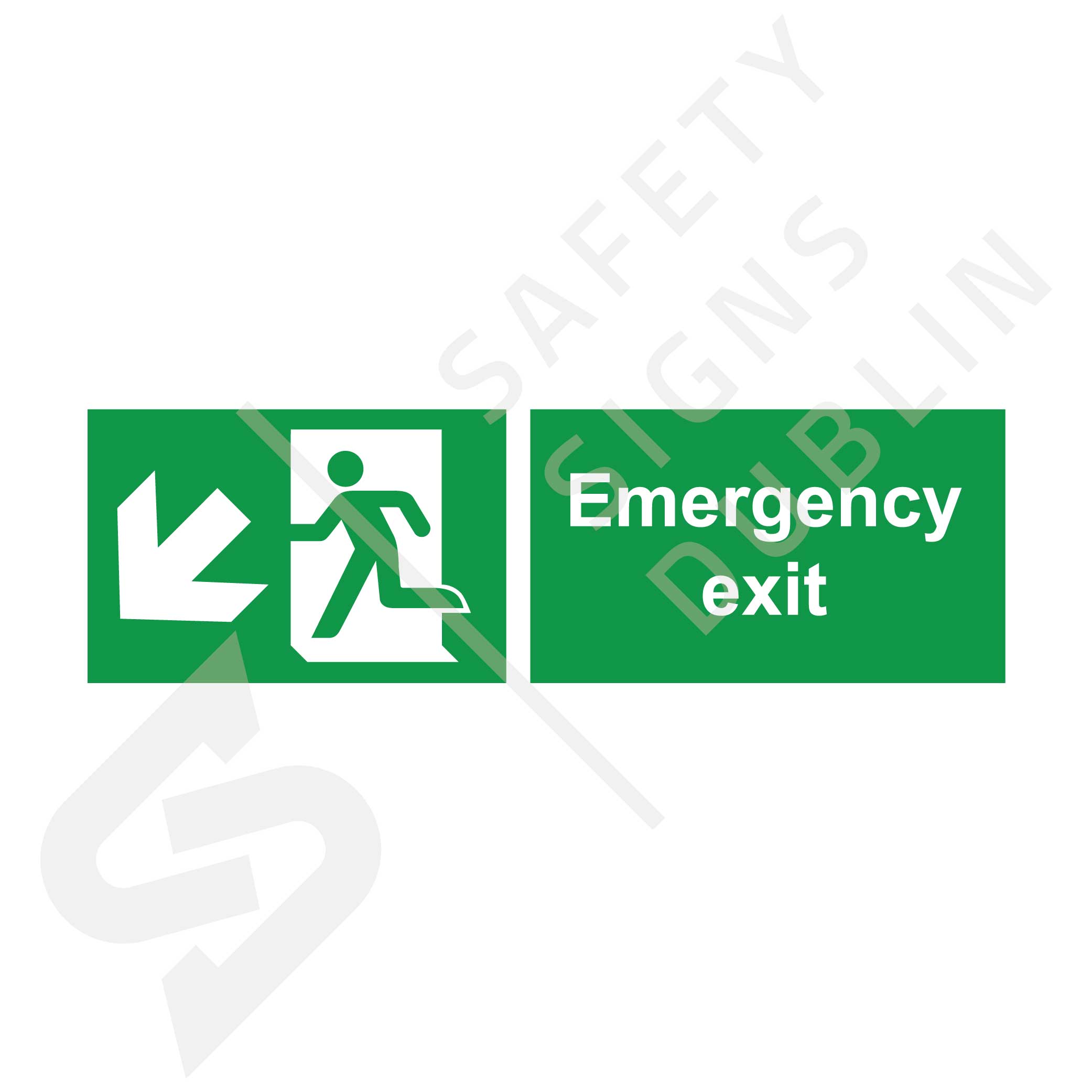 Emergency exit left down diagonal S7014 - Safety Signs Dublin
